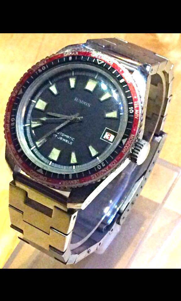 Baron Vintage Diver Dive Watch World Time Bezel From Germany Submariner ...