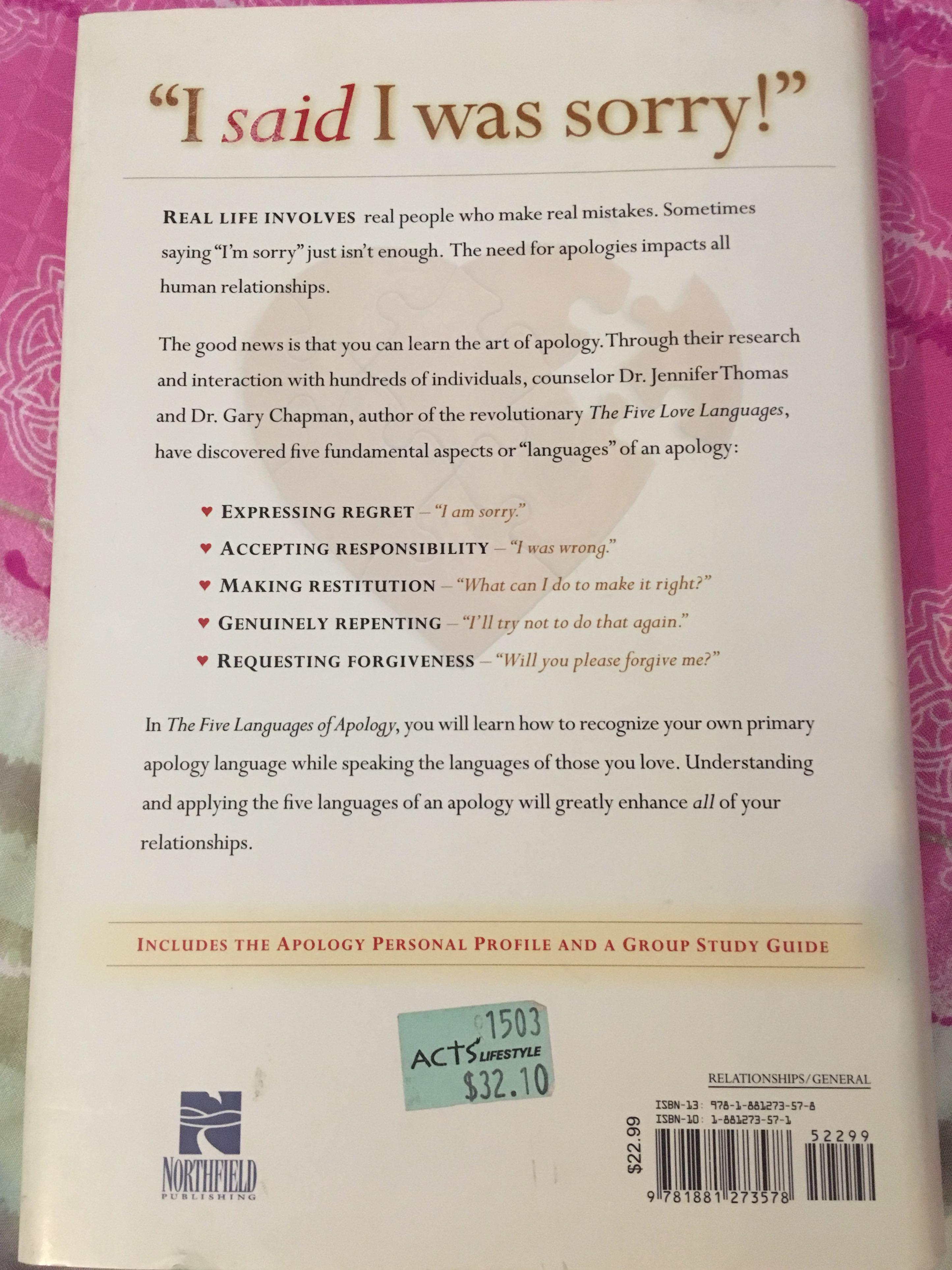 The Five Languages of Apology by Gary Chapman & Jennifer Thomas ...