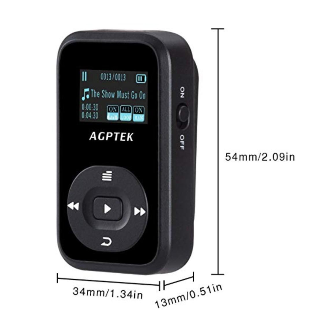 AGPTEK A26 8GB Bluetooth MP3 Player, Sports Clip Hi-Fi Sound Music ...