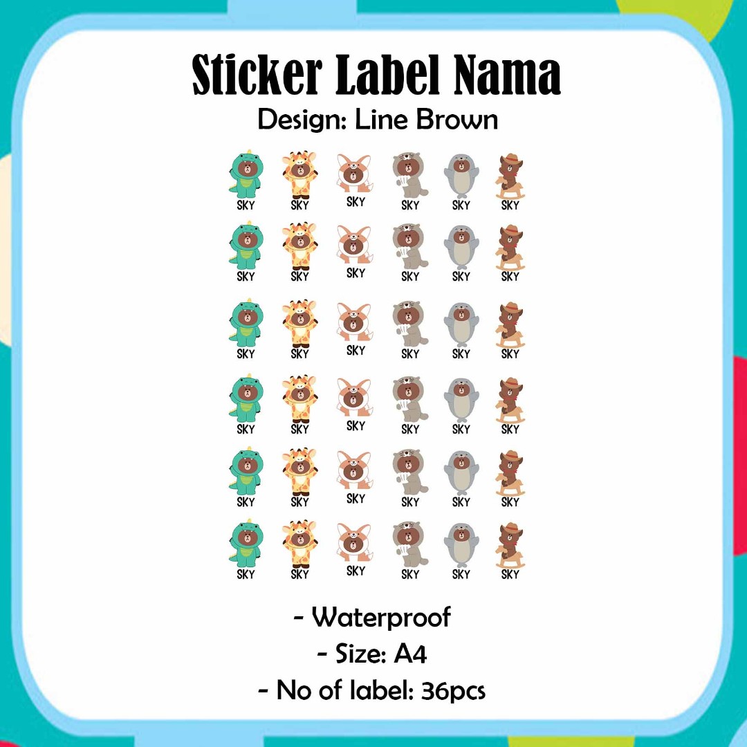 Custom Name Label Sticker - Line Brown, Hobbies & Toys, Stationery ...