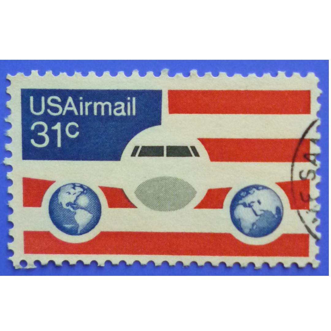 Stamp USA United States of America 1976 Airmail Plane & Globes & Flag ...