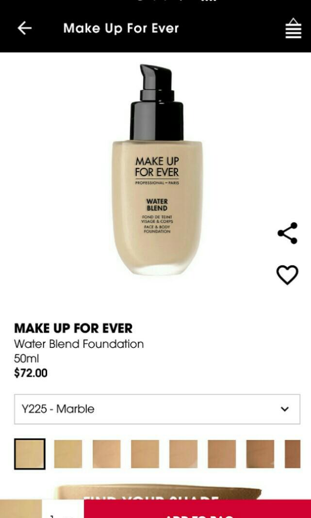 Make Up For Ever Water Blend Foundation (Y225 Marble), Beauty ...