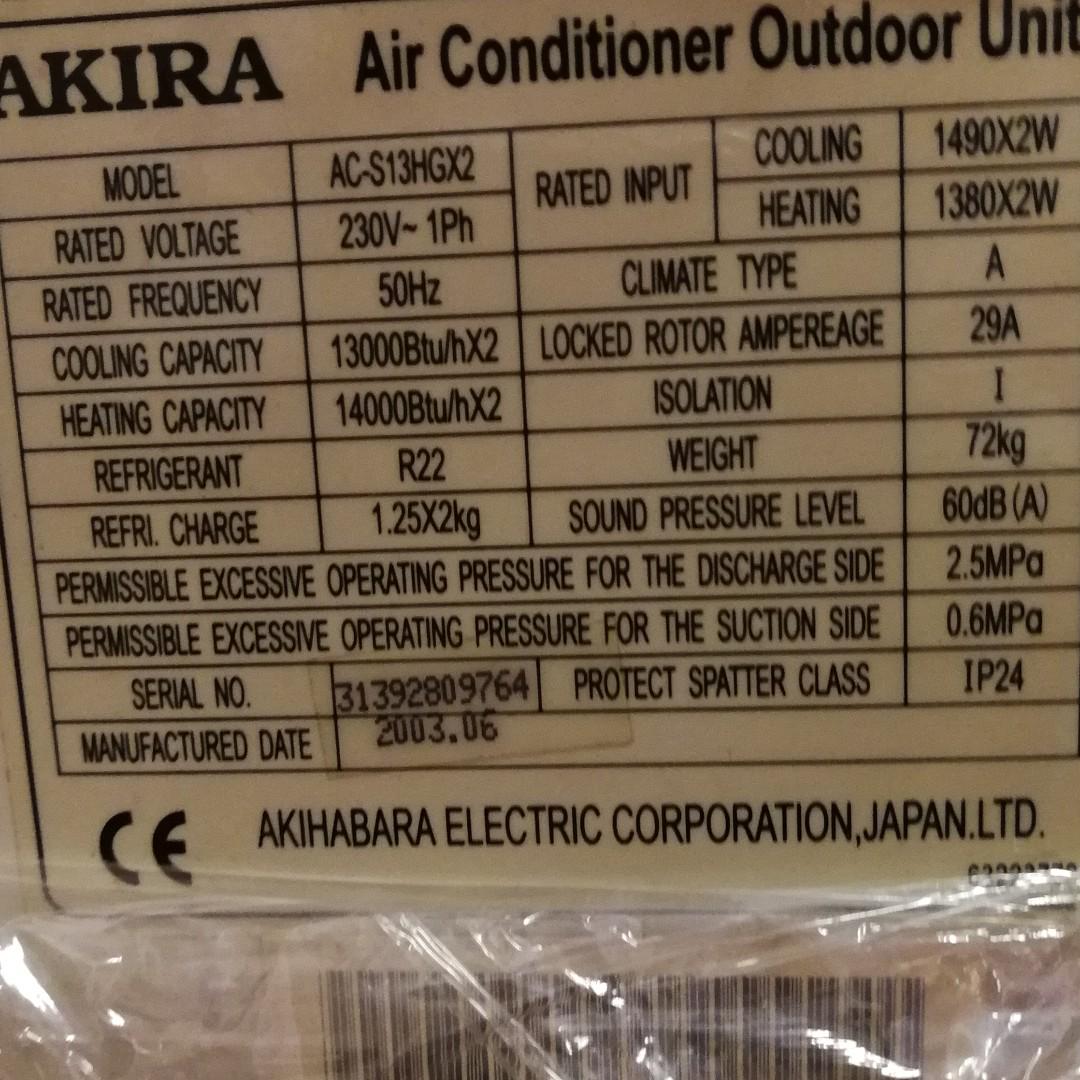 Akira Out door air conditioon 1400BTU c/w indoor unit SOLD, TV & Home ...