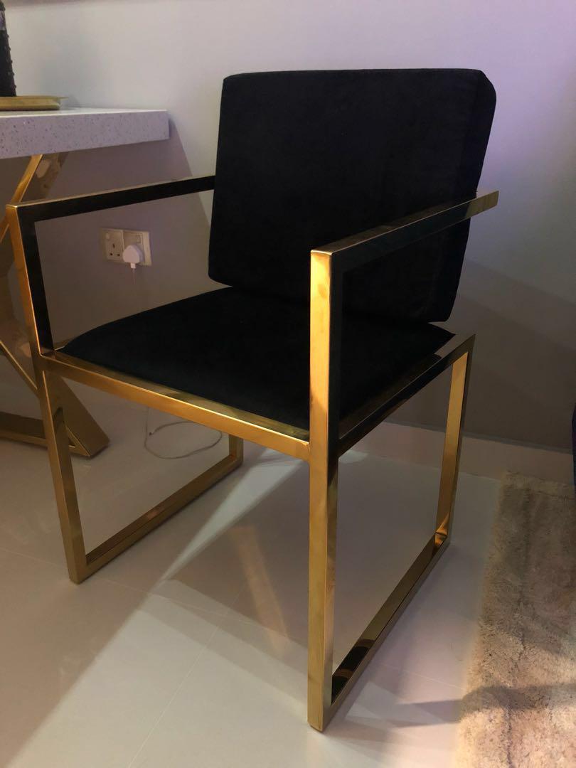 Luxury gold chair with black velvet seating, Furniture & Home Living ...