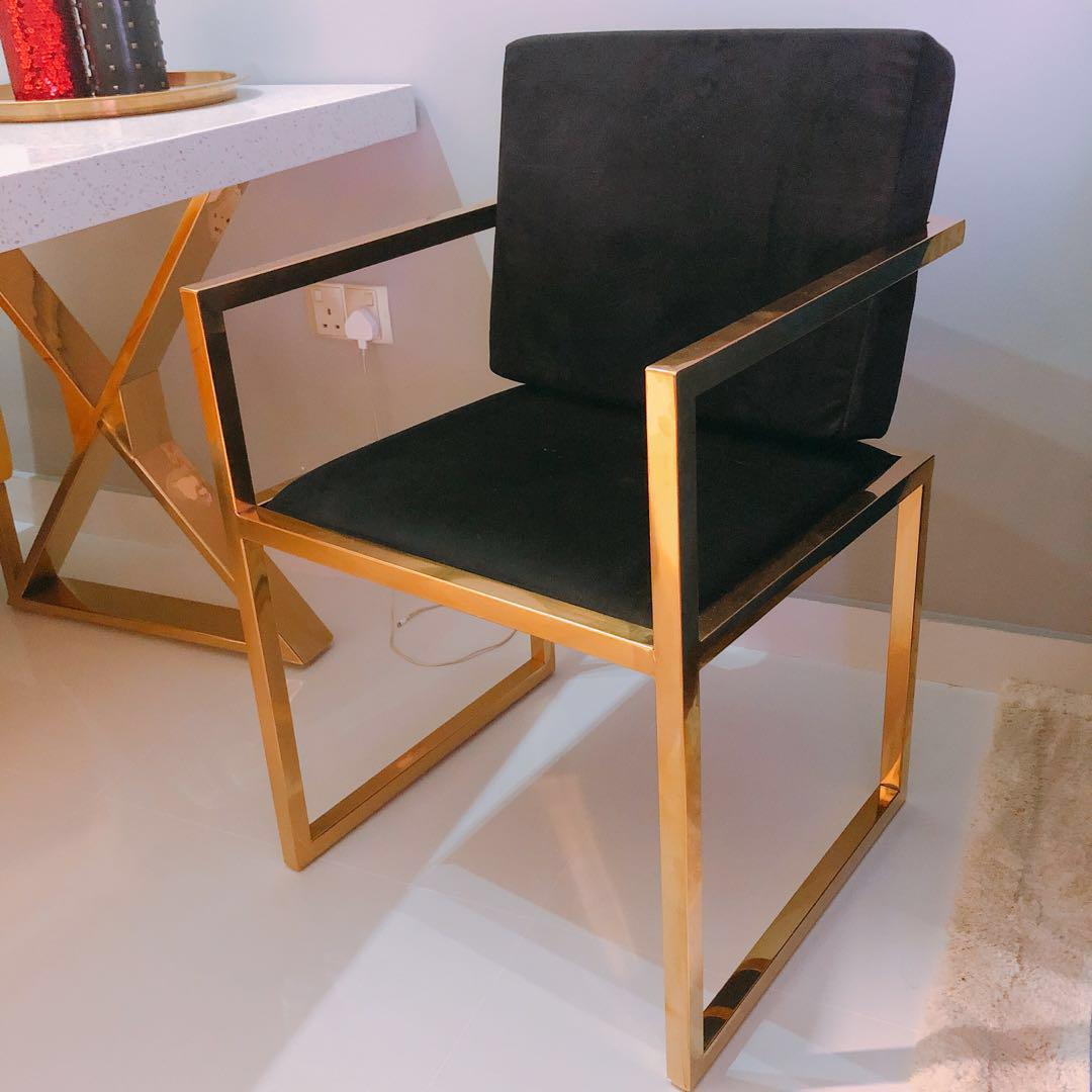 Luxury gold chair with black velvet seating, Furniture & Home Living ...