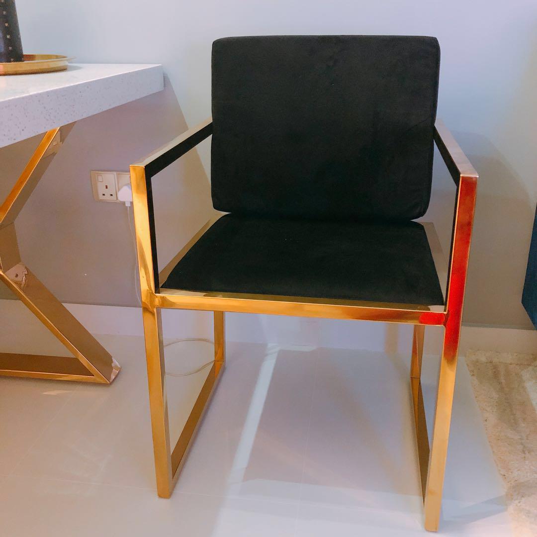 Luxury gold chair with black velvet seating, Furniture & Home Living ...