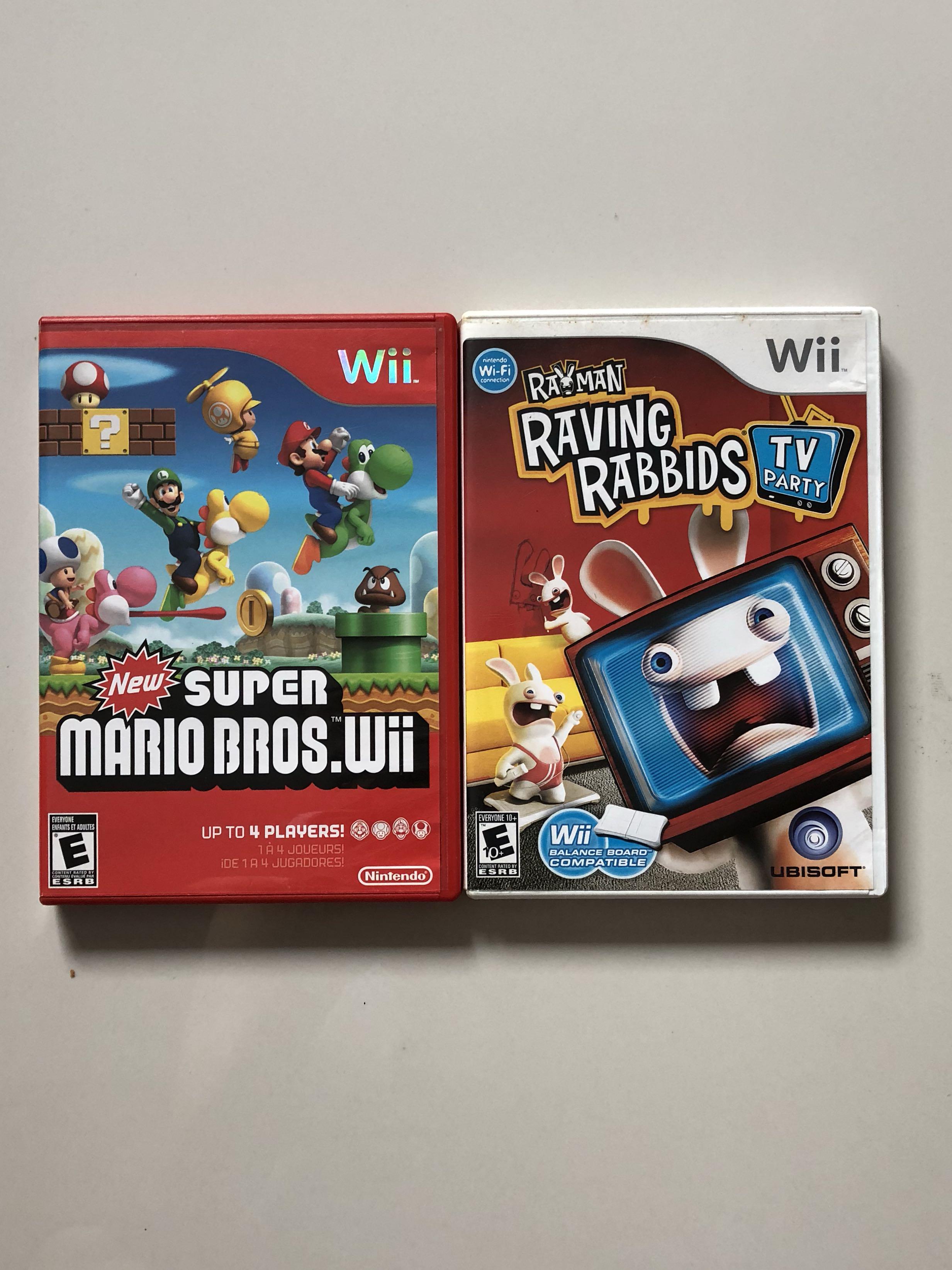 Nintendo Wii Game Super Mario Bros and Raving Rabbits, Video Gaming ...