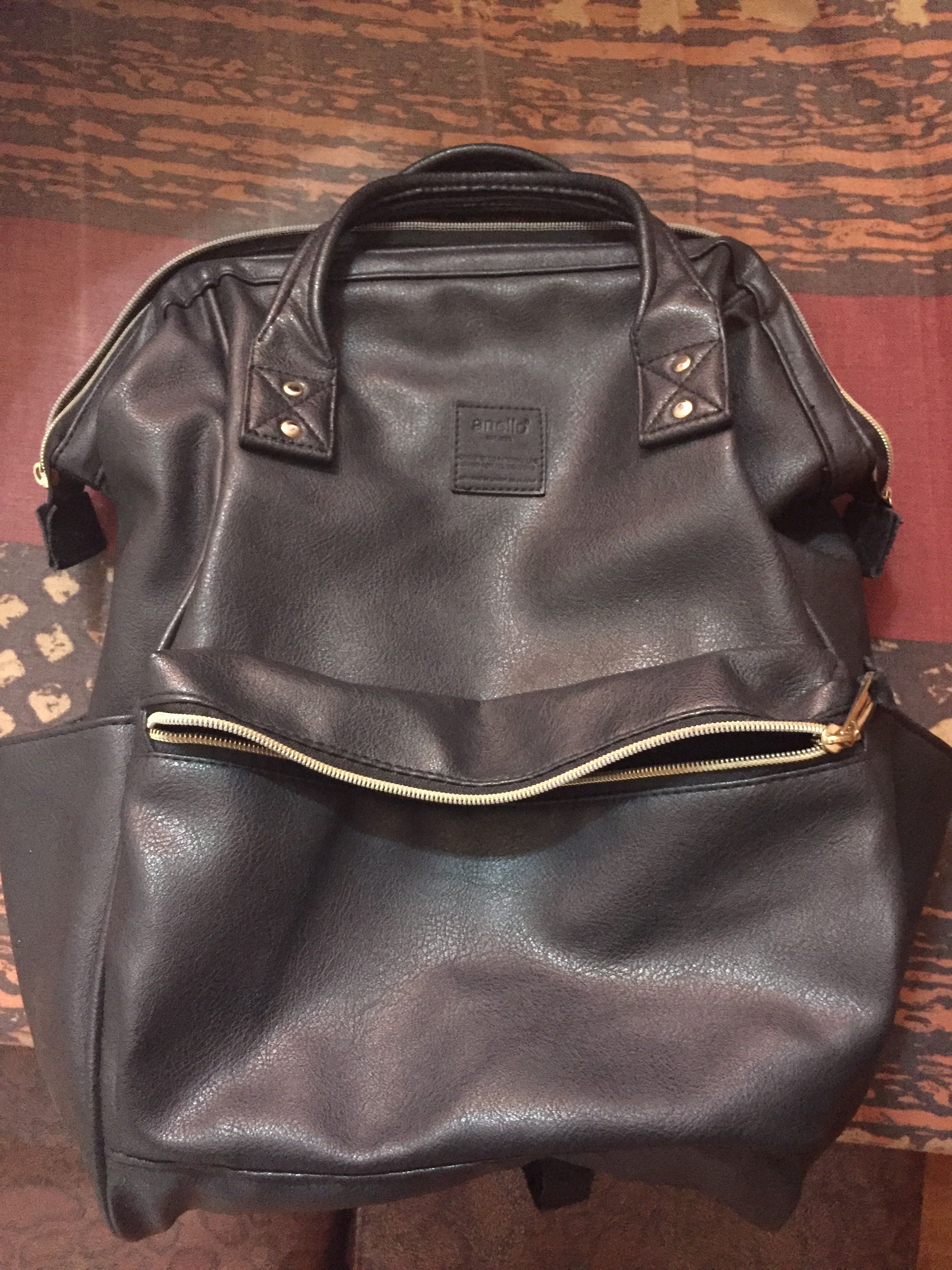 Original Anello Black Leather Backpack, Women's Fashion, Bags & Wallets ...
