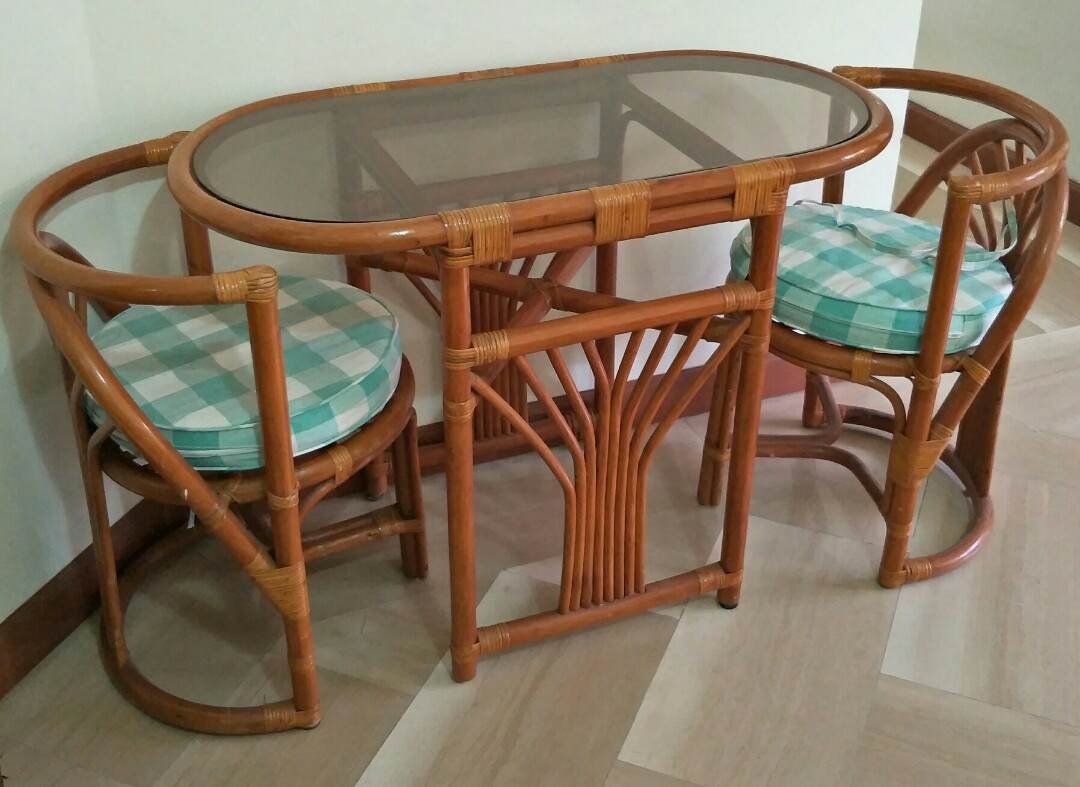 Rattan Coffee Table and Two Chairs, Furniture & Home Living, Furniture ...