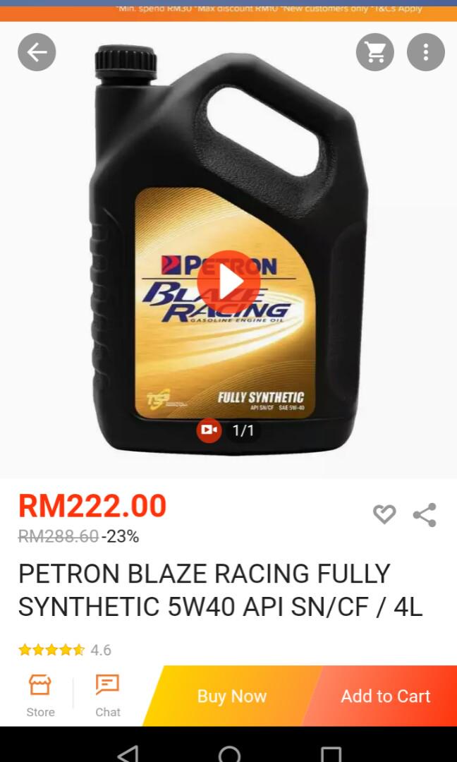 PETRON BLAZE RACING FULLY SYNTHETIC ENGINE OILS PREMIUM MINYAK HITAM ...