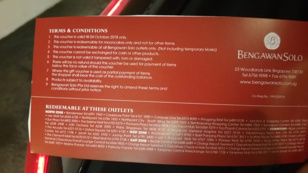 Bengawan Solo Mooncake Voucher, Tickets & Vouchers, Vouchers on Carousell