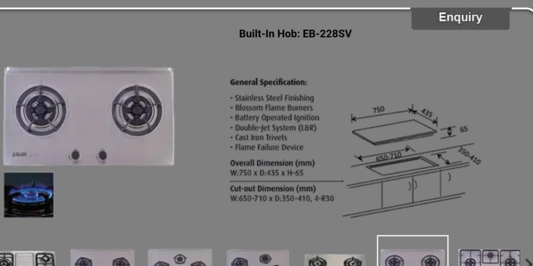 Ellane 70cm 2 burner Built-in Stainless Steel Gas Hob EB228SV, TV ...