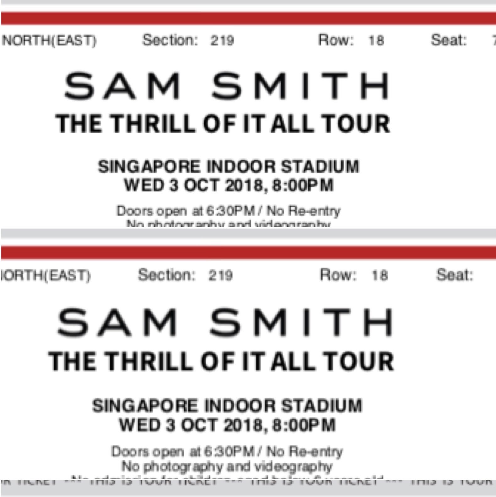 Ticket sam smith singapore 3 october konser, Tiket & Voucher, Tiket ...