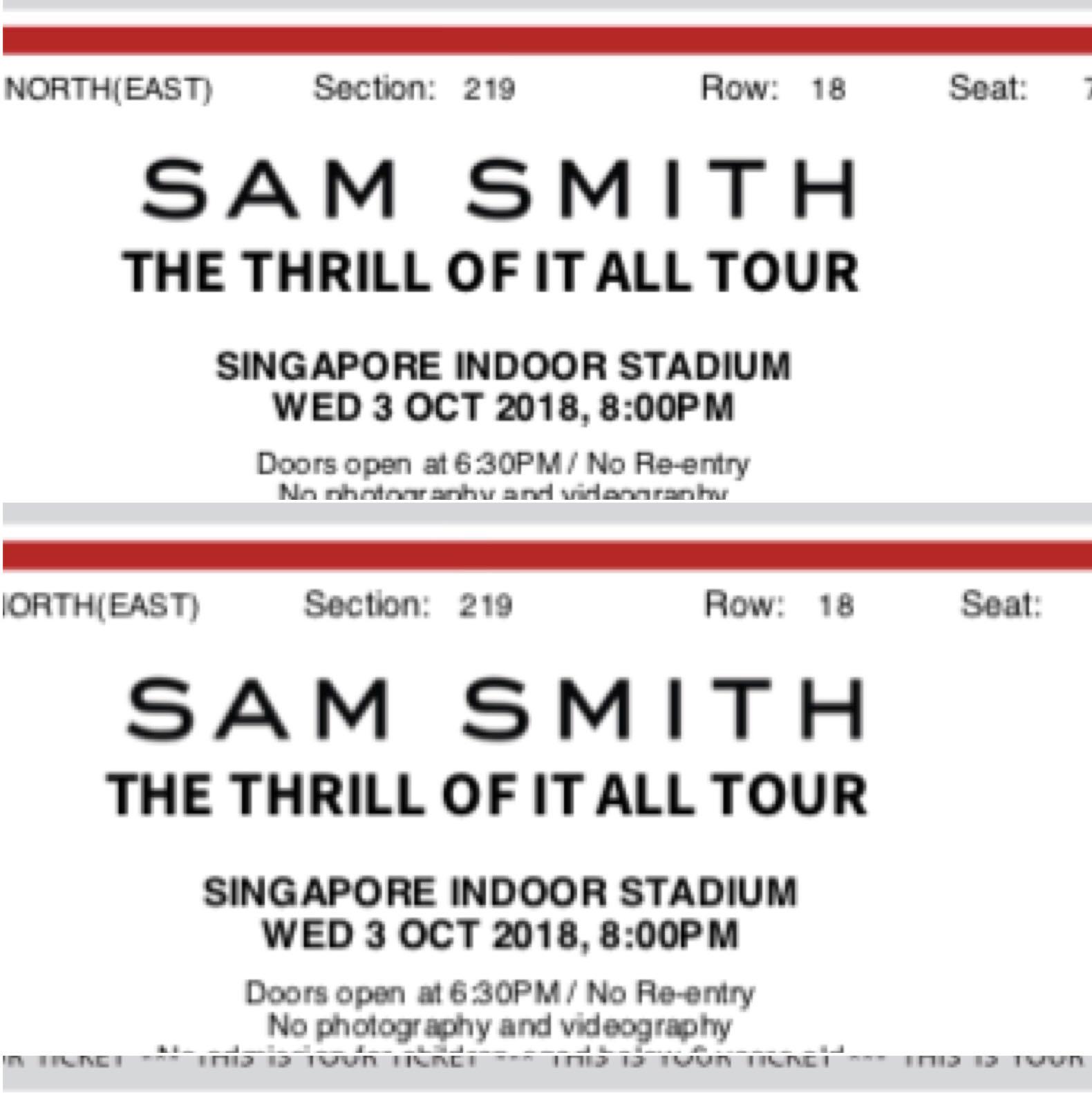 Ticket sam smith singapore 3 october konser, Tiket & Voucher, Tiket ...