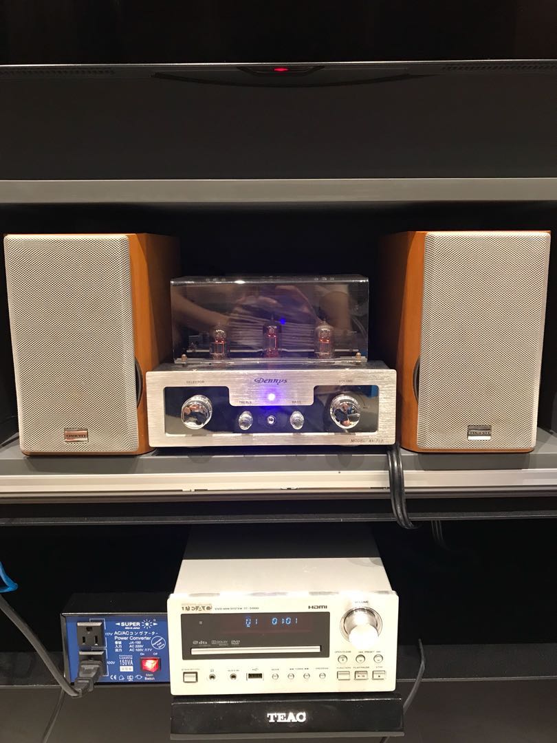 Tube amplifier; TEAC DVD player, Onkyo speaker, step down transformer ...
