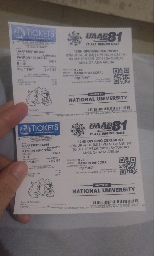 Patron Tickets (UAAP 81 Opening), Tickets & Vouchers, Event Tickets on ...