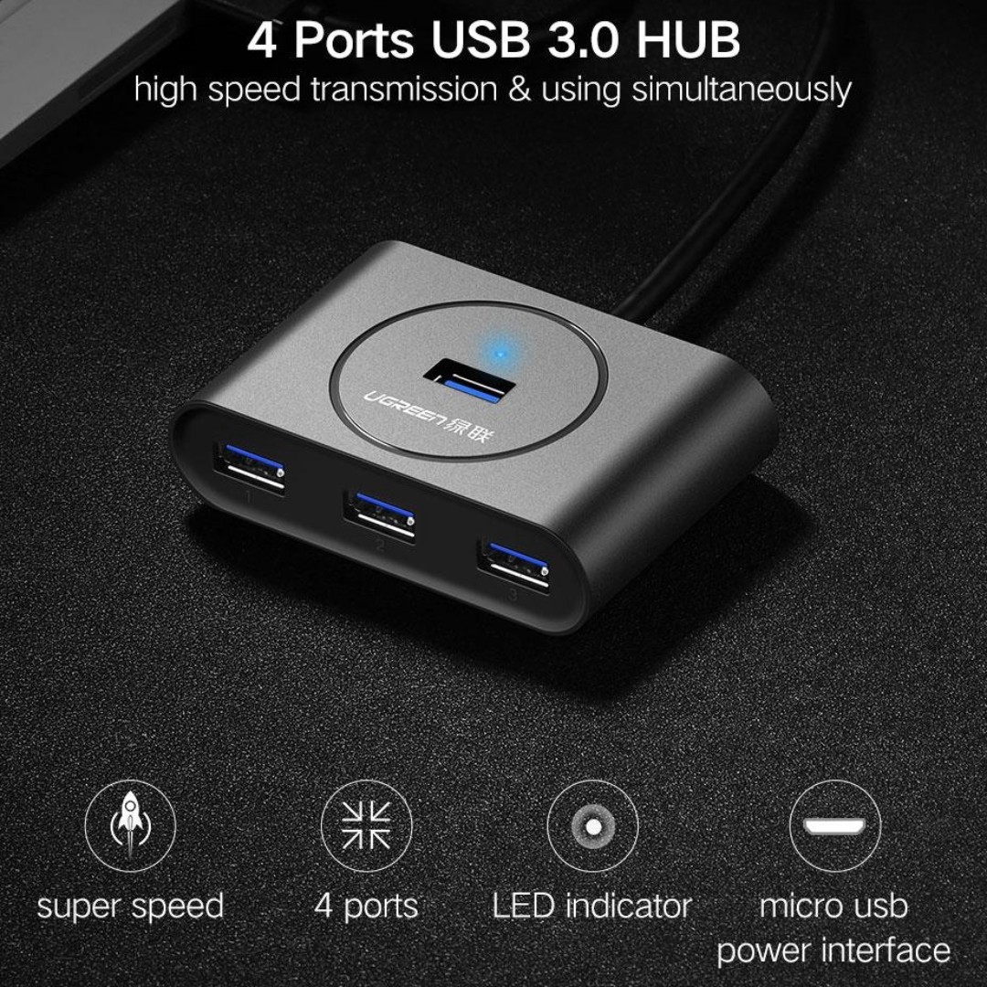 UGREEN USB HUB 3.0 External 4 Port with Micro USB Power Port Cable ...