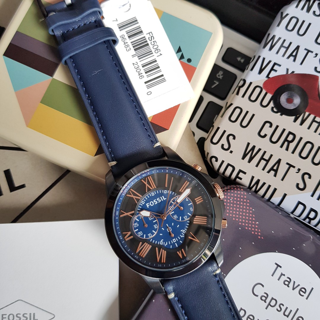 Fossil Grant Chronograph Black and Blue Dial Men's Watch - FS5061 ...
