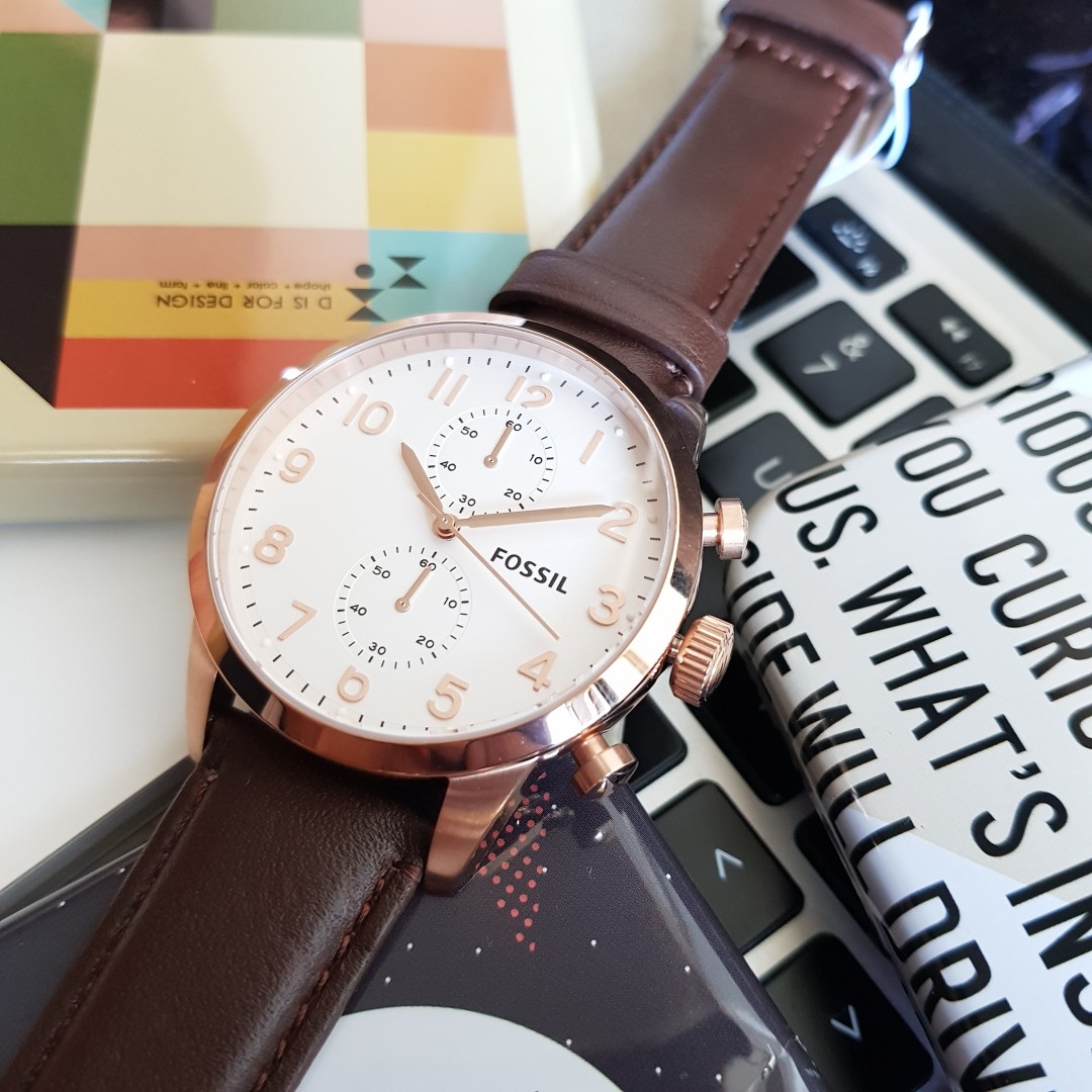 Fossil Townsman Chronograph White Dial Brown Leather Men's Watch ...