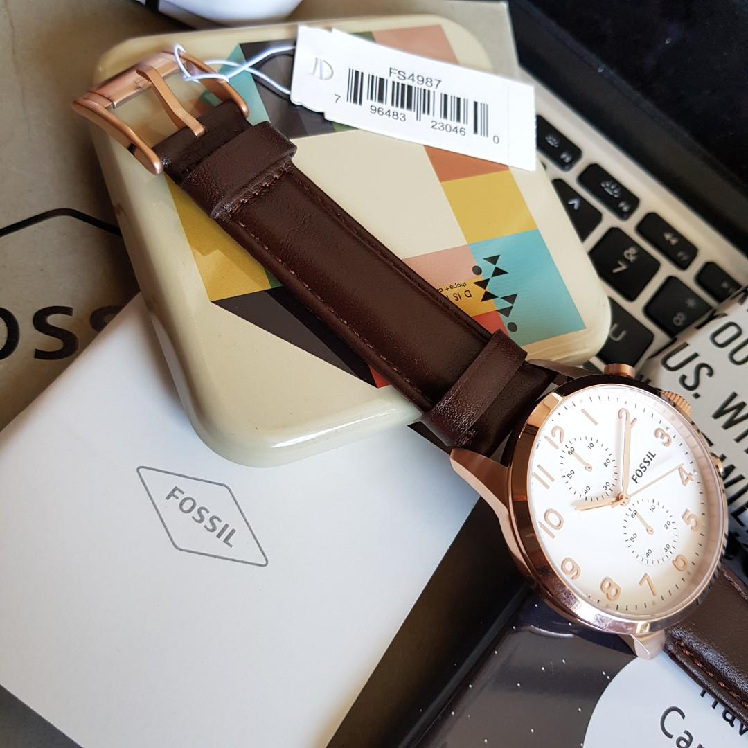 Fossil Townsman Chronograph White Dial Brown Leather Men's Watch ...