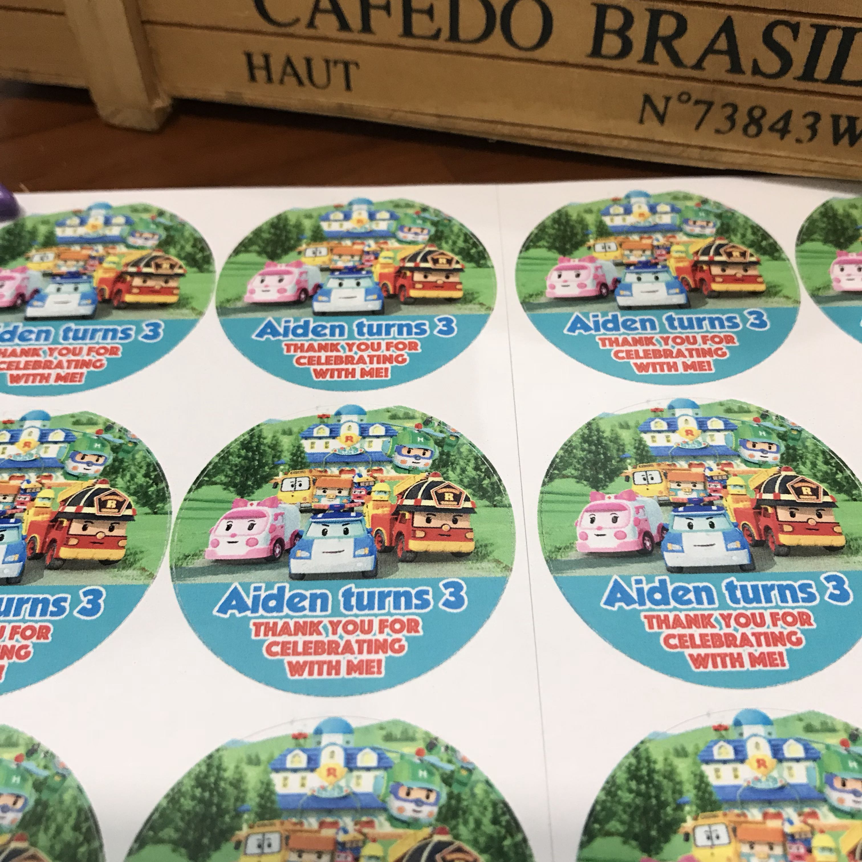Robocar poli theme sticker labels for birthday party customised ...
