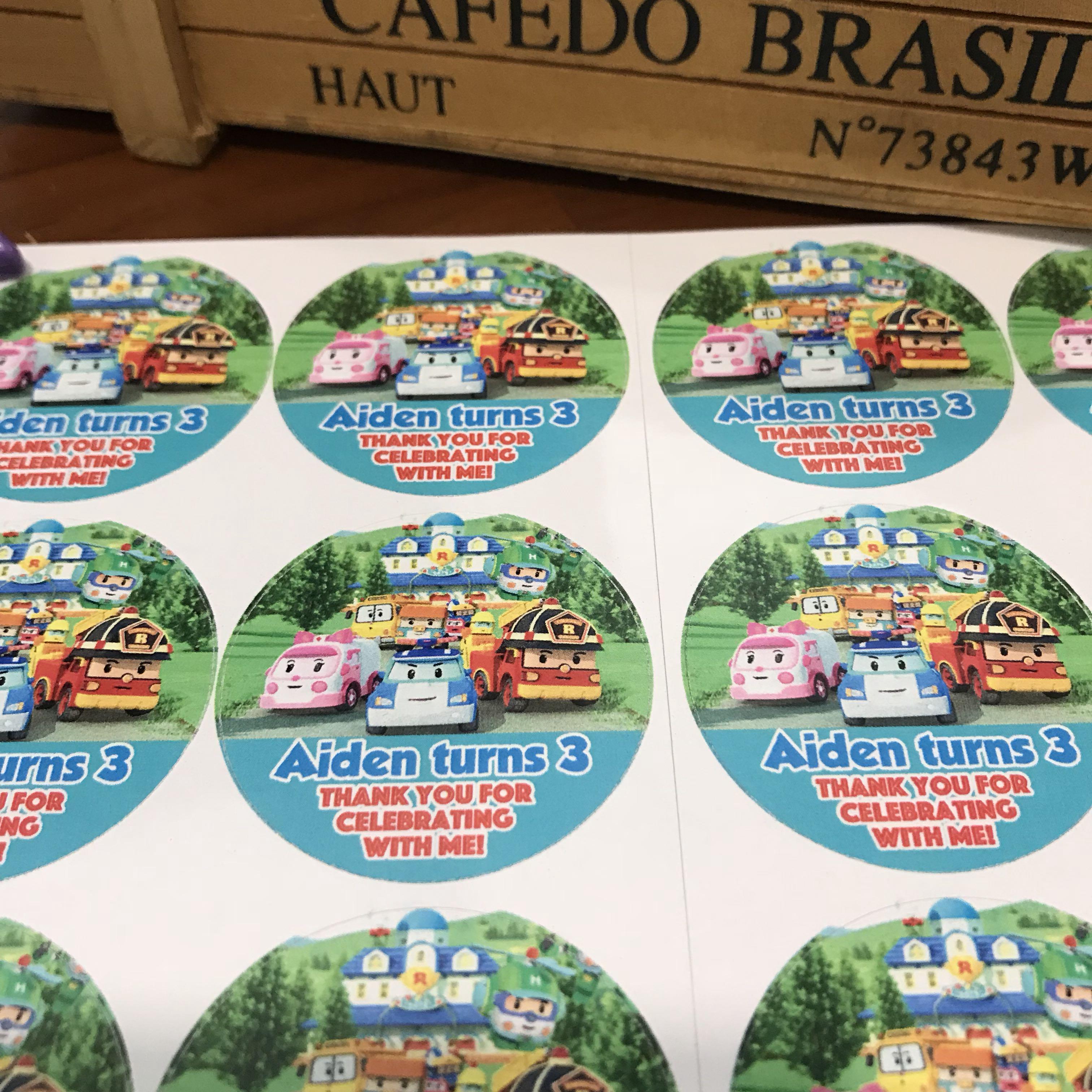 Robocar poli theme sticker labels for birthday party customised ...