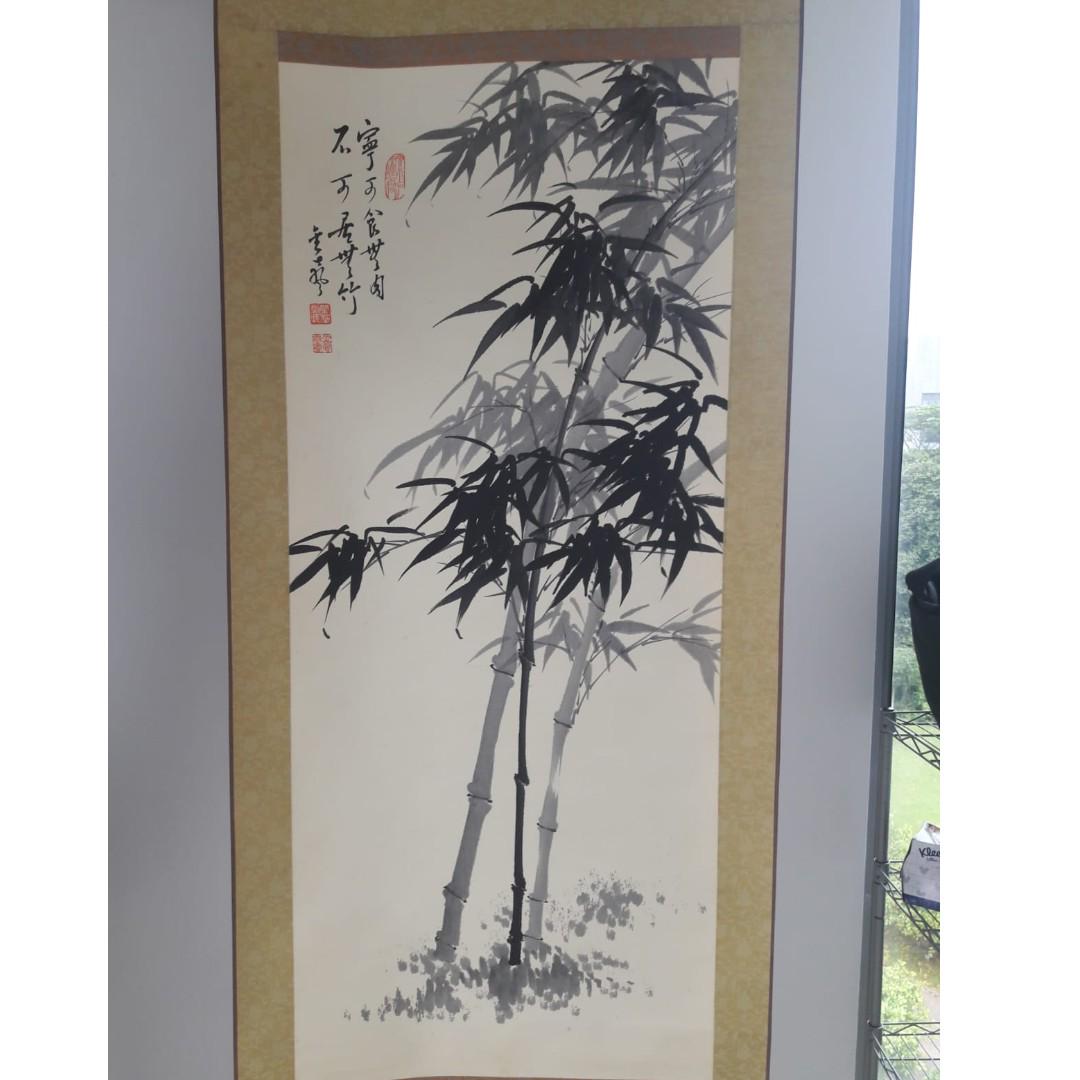 Taiwanese traditional bamboo ink painting on silk scroll, Hobbies ...