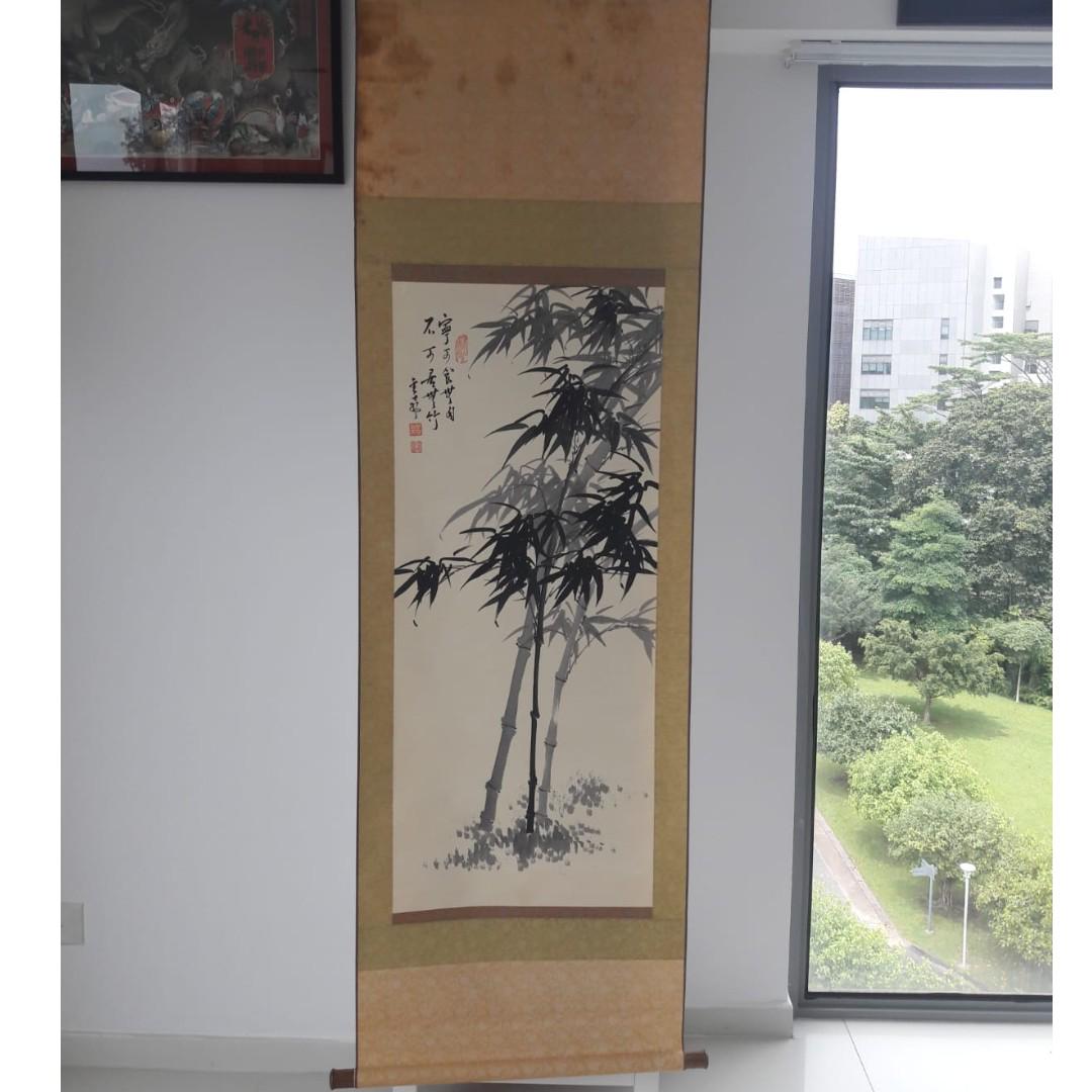 Taiwanese traditional bamboo ink painting on silk scroll, Hobbies ...