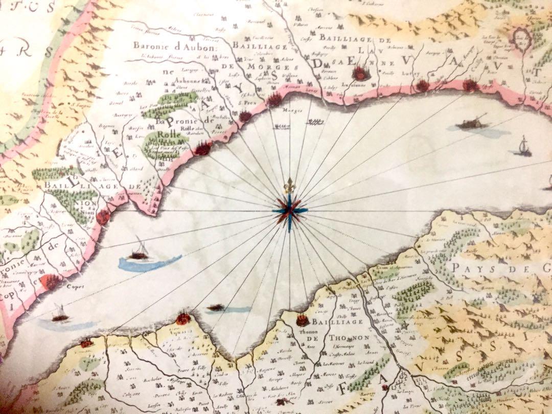 LACUS E LEMANNI - Map of the region around Lake Geneva, Print from 1960 ...