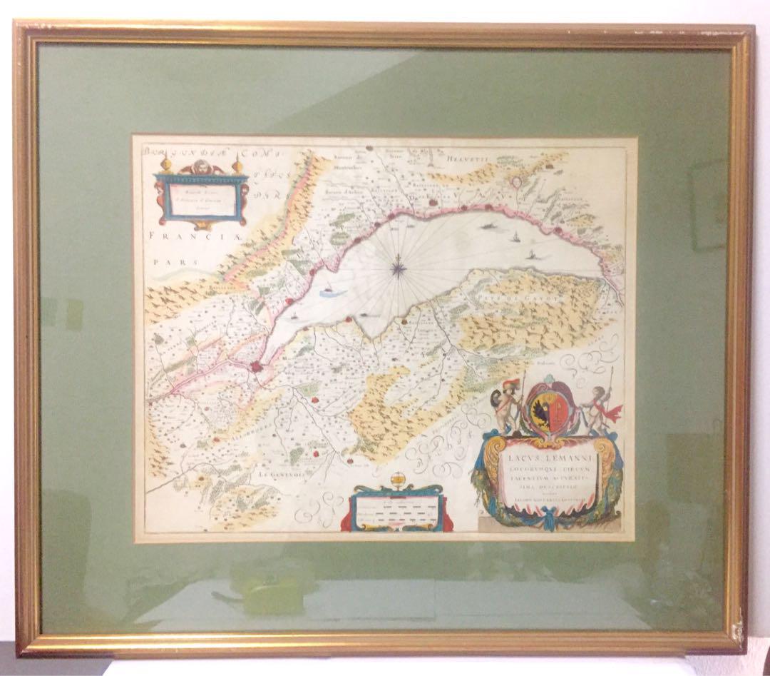 LACUS E LEMANNI - Map of the region around Lake Geneva, Print from 1960 ...