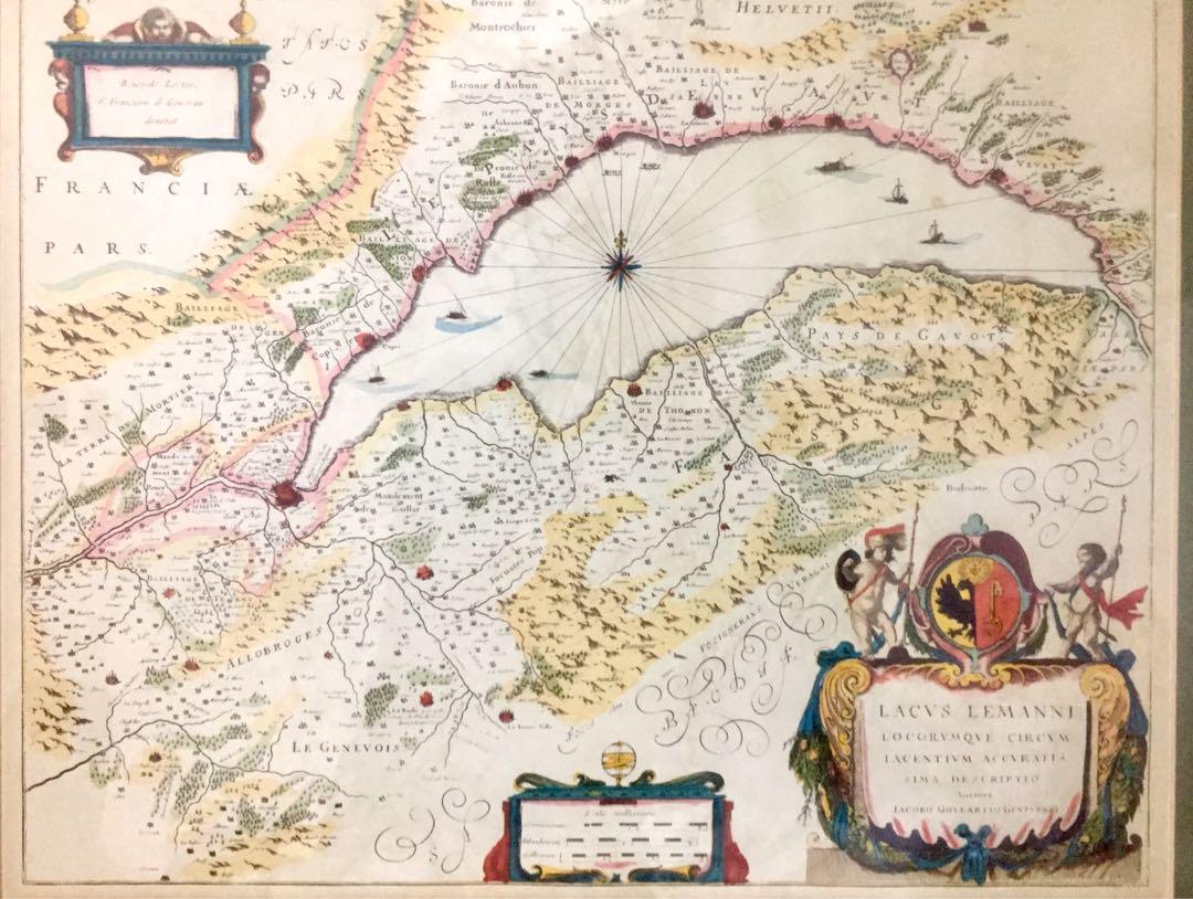 LACUS E LEMANNI - Map of the region around Lake Geneva, Print from 1960 ...