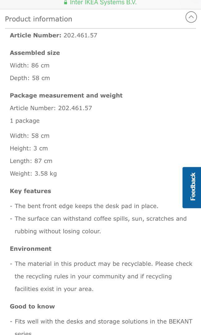 IKEA RISSLA Desk Pad, Furniture, Others on Carousell