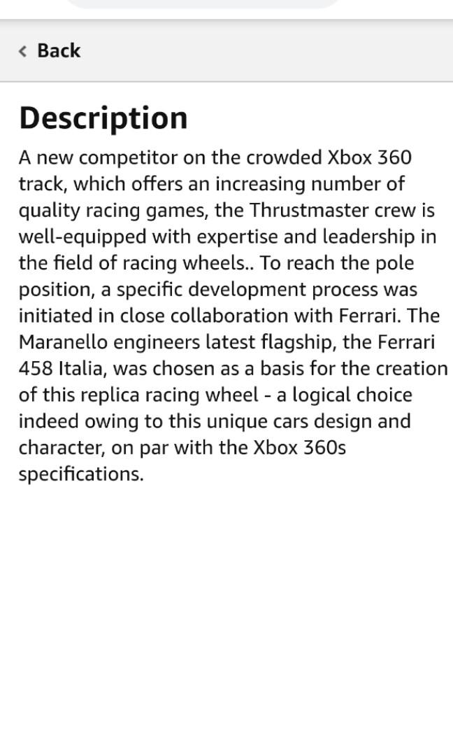 Thrustmaster Ferrari 458 Racing Driving Wheel for Xbox 360, Video ...