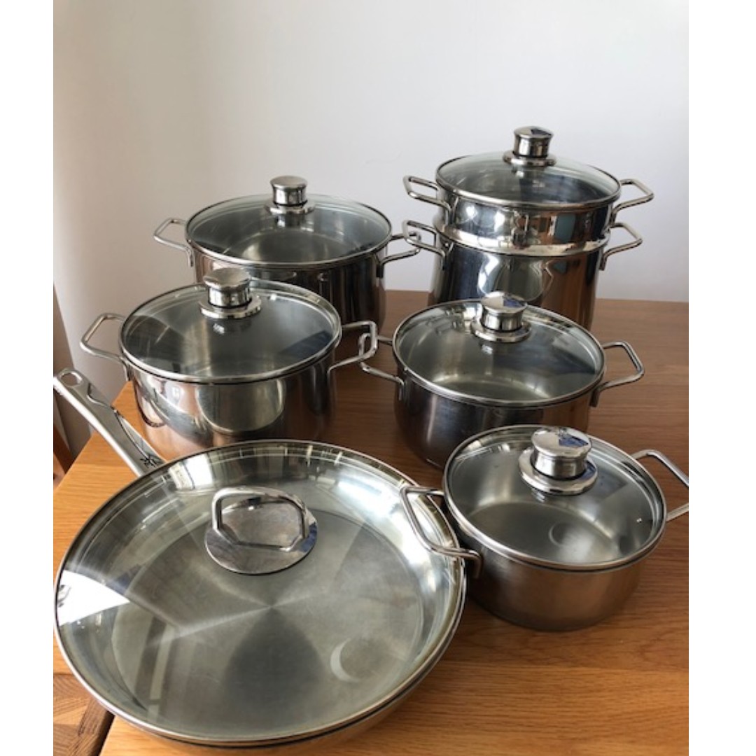 WMF stainless steel pot set (7 pieces), Furniture & Home Living ...