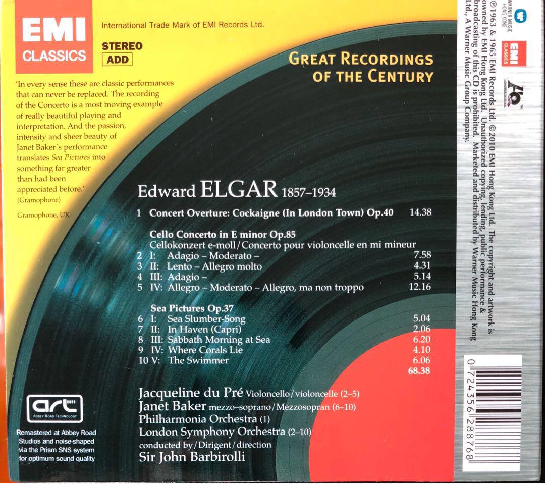 ELGAR Cello Concerto / Jacqueline du pre’ . Janet Backer . Sir John ...
