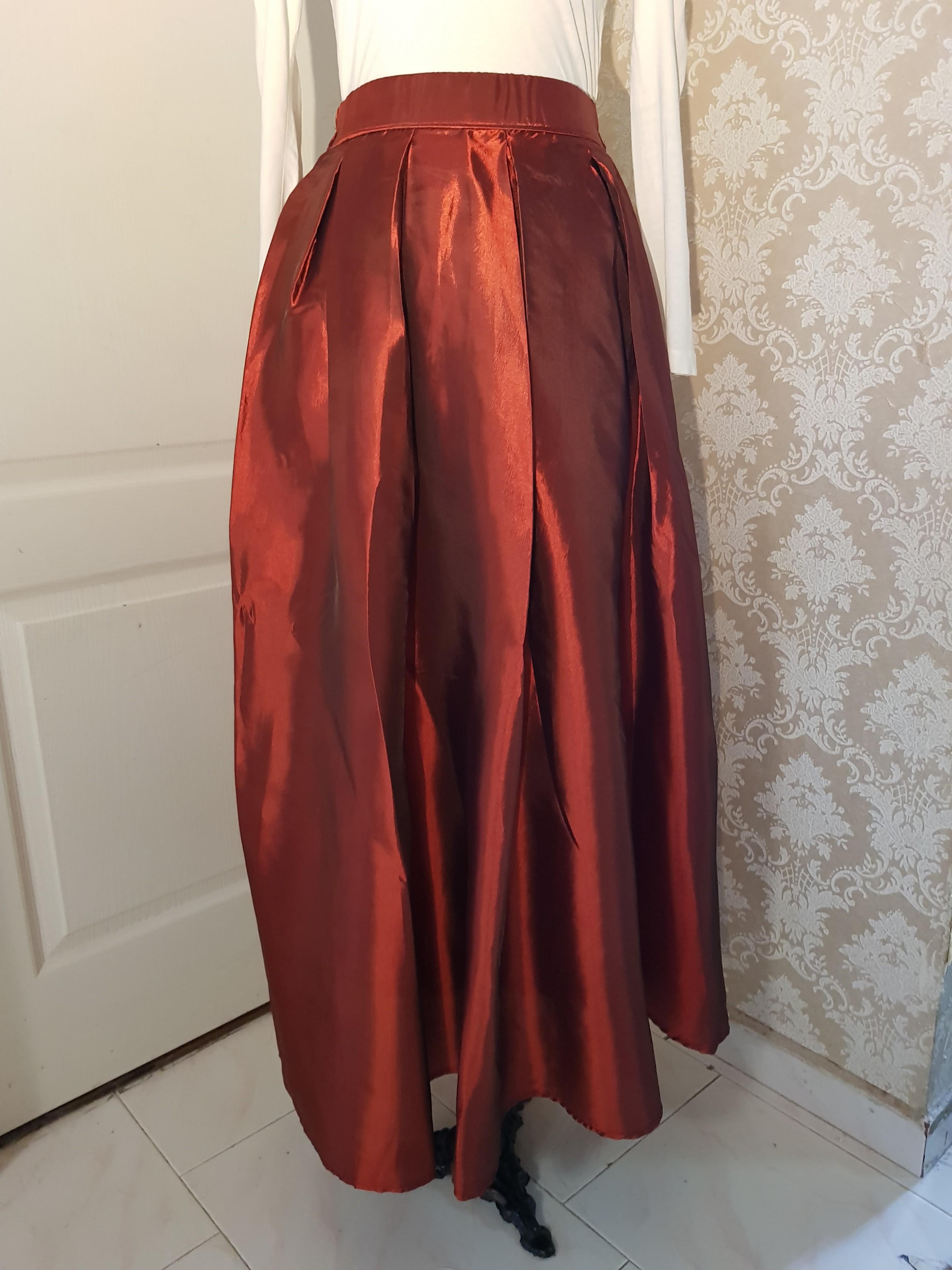 Satin Glamourous Long Skirt - Metallic Copper, Women's Fashion, Bottoms ...
