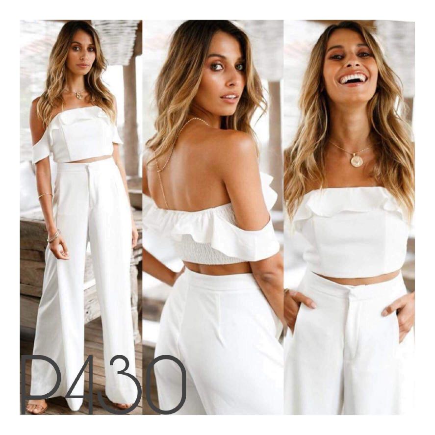 White Off Shoulders Terno, Women's Fashion, Tops, Sleeveless on Carousell
