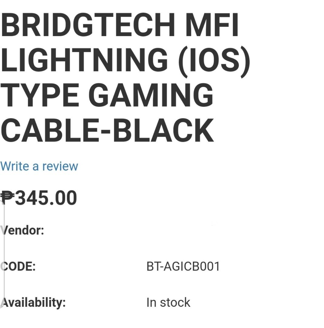 BRIDGETECH MFI LIGHTNING (IOS) TYPE GAMING CABLE, Mobile Phones ...