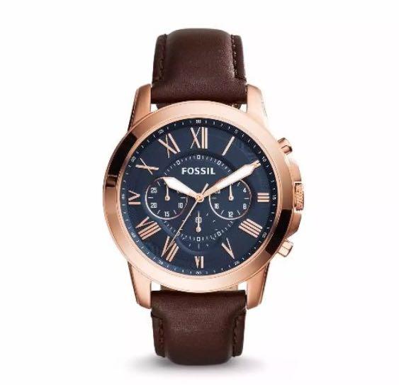 Fossil Grant Chronograph Blue Dial Brown Leather Mens Quartz Watch ...