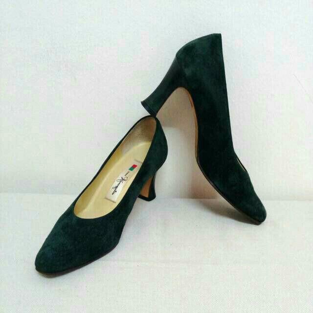 GINZA Kanematsu Dark Green Suede Leather Pumps, Women's Fashion ...