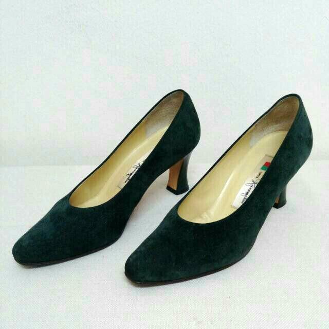 GINZA Kanematsu Dark Green Suede Leather Pumps, Women's Fashion ...