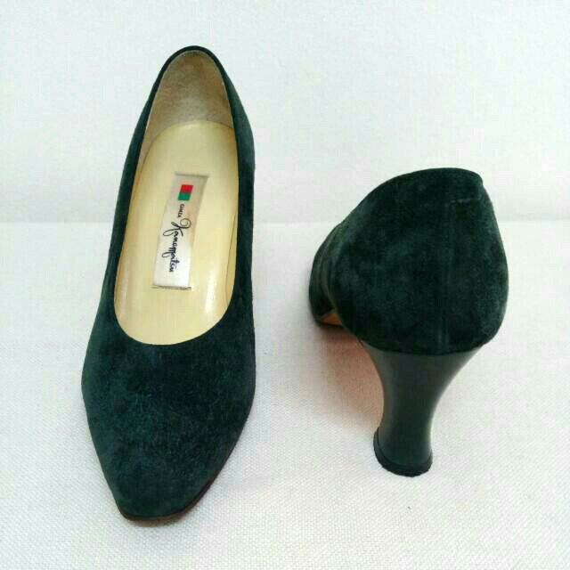 GINZA Kanematsu Dark Green Suede Leather Pumps, Women's Fashion ...