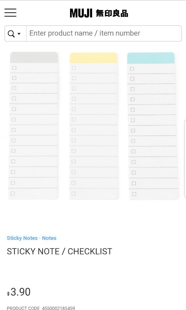 Muji checklist sticky note, Hobbies & Toys, Stationery & Craft ...