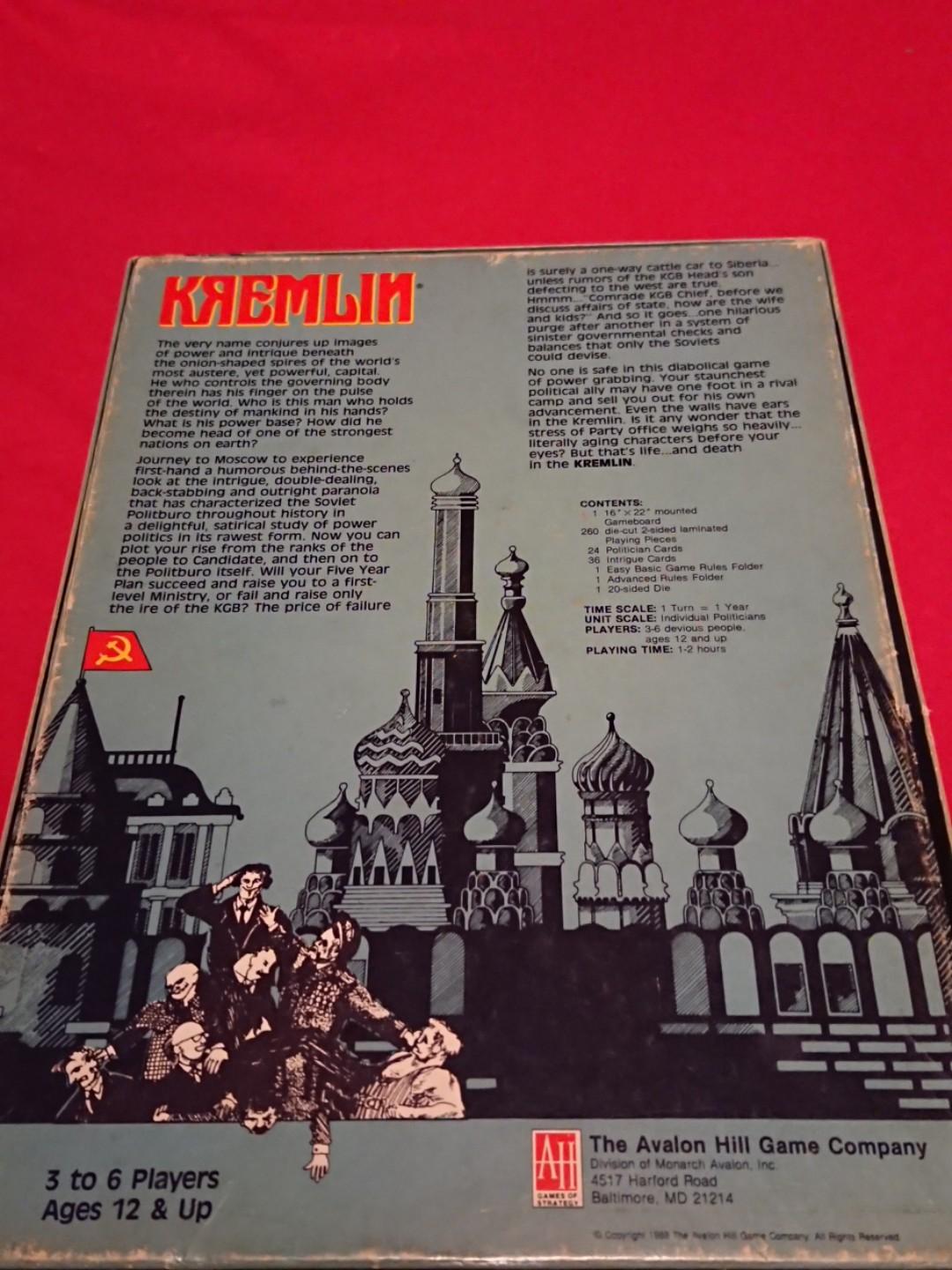 Rare Avalon Hill game -Kremlin fm 80's of political intrigue, Hobbies ...