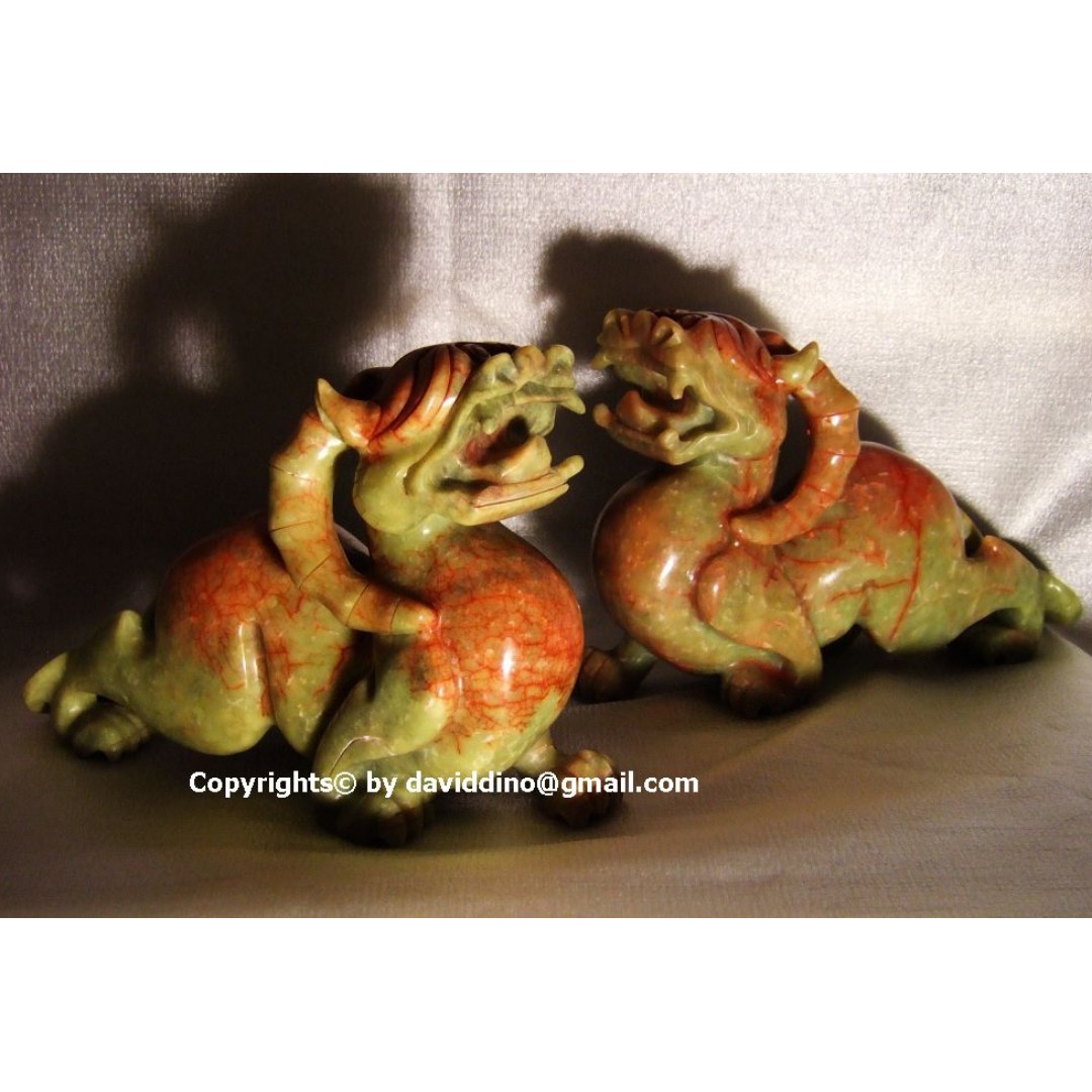 RaRe Hand SculpTureD JaDe “Horned” Fu DoGs / Lions (PI Siu) PaiR $2,888 ...