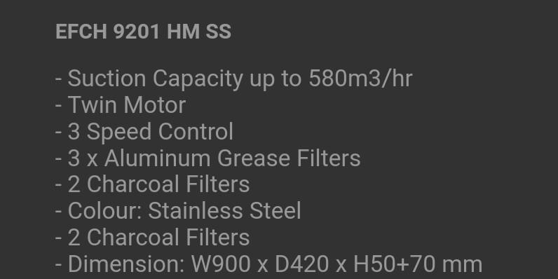 EF Kitchen Hood 90cm EFCH 9201 HM SS, TV & Home Appliances, Kitchen ...