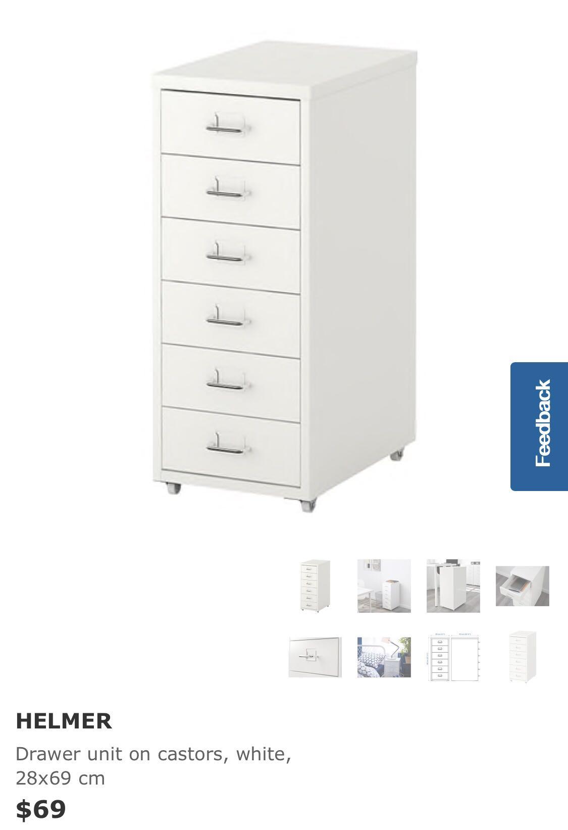 IKEA HELMER DRAWER UNIT ON CASTORS WHITE, Furniture & Home Living ...