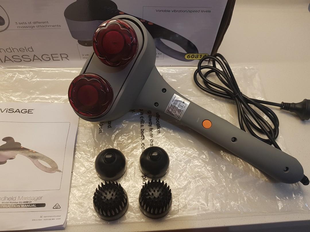 VISAGE Handheld Massager (with 2 individual massage heads & variable ...