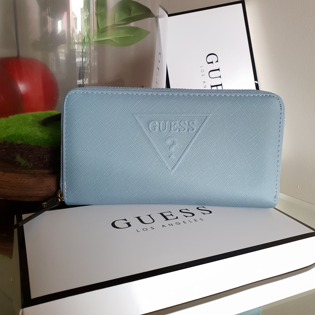 Authentic Guess Zip Around Long Wallet - Light Blue, Women's Fashion ...