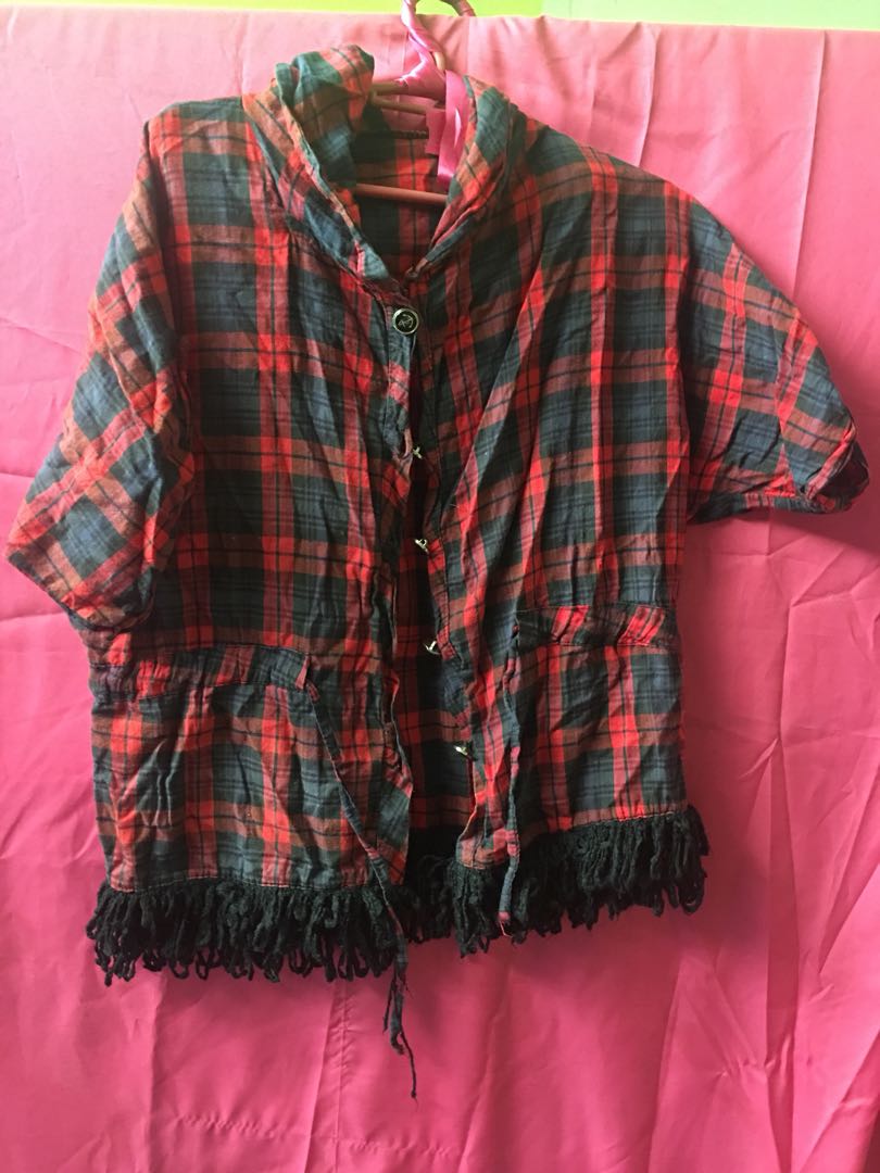 Checkered Polo ( Red and Blue with hood ), Women's Fashion, Bottoms ...